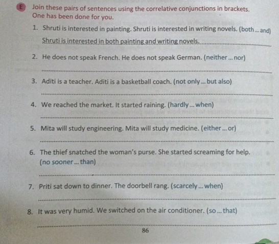 E Join these pairs of sentences using the | StudyX