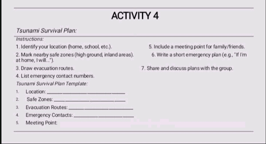 ACTIVITY 4 Tsunami Survival Plan | StudyX
