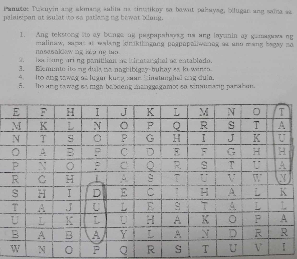 Panuto Tukuyin ang akmang salita na | StudyX