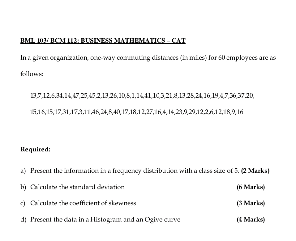 BML 103/ BCM 112 BUSINESS MATHEMATICS - CAT | StudyX