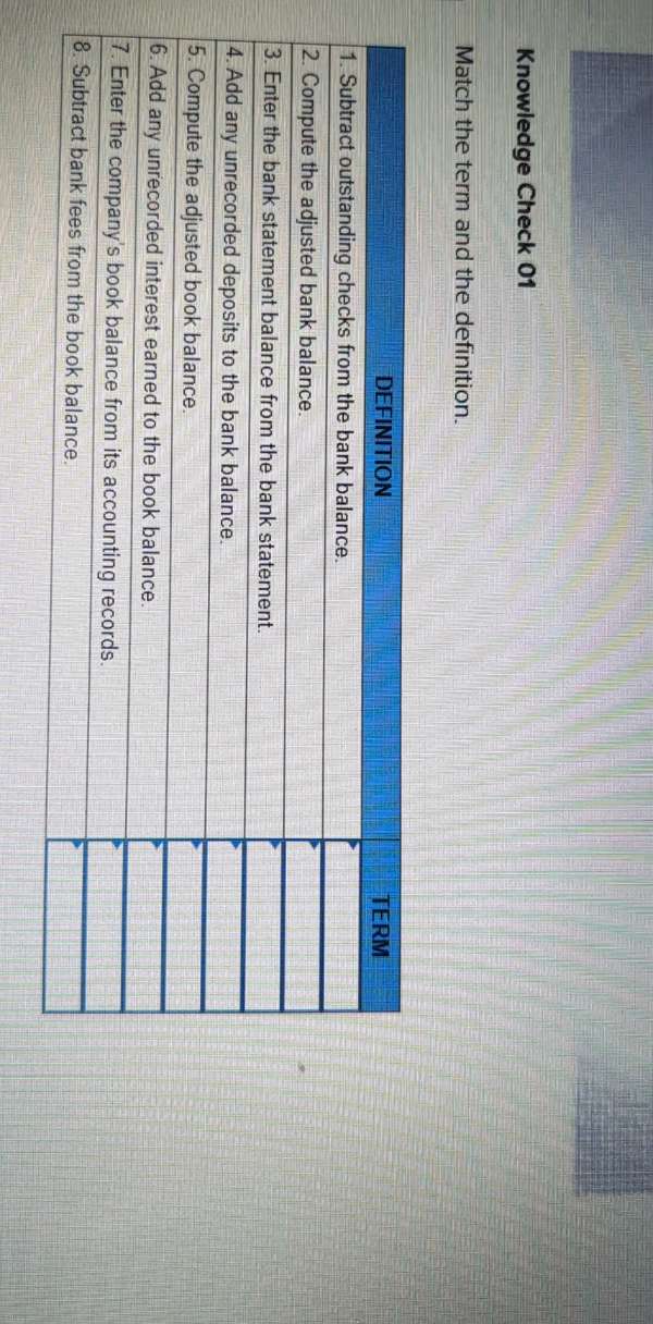 Knowledge Check 01 Match the term and the | StudyX