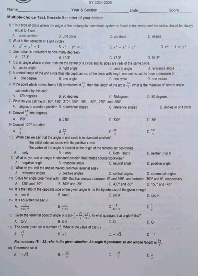 SY 2024-2025 Name Year Section Date | StudyX