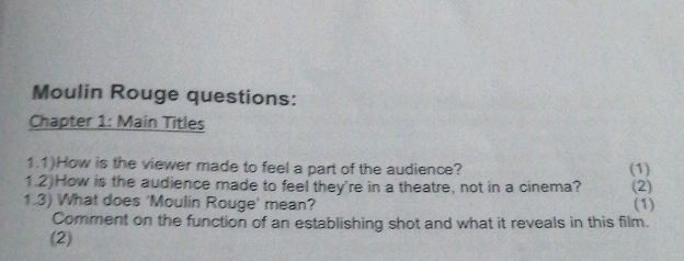 Moulin Rouge questions Chapter 1 Main | StudyX