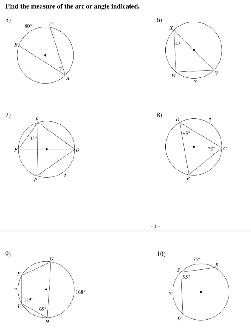 Find the measure of the arc or angle