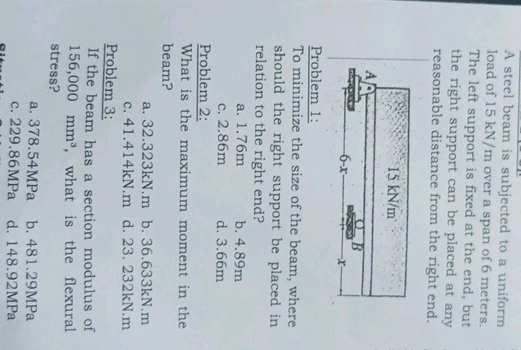 A steel beam is subjected to a uniform load | StudyX