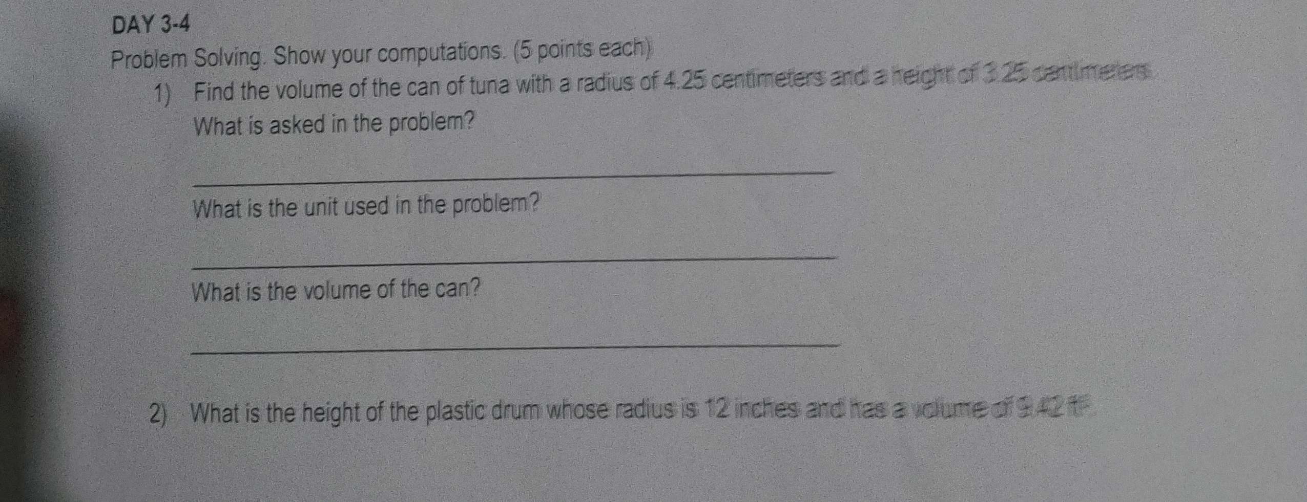 DAY 3-4 Problem Solving Show your | StudyX
