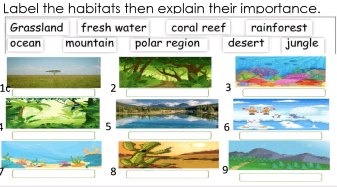 Label the habitats then explain their | StudyX