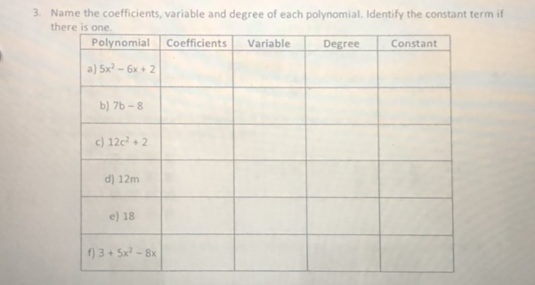 3 Name the coefficients variable and degree | StudyX