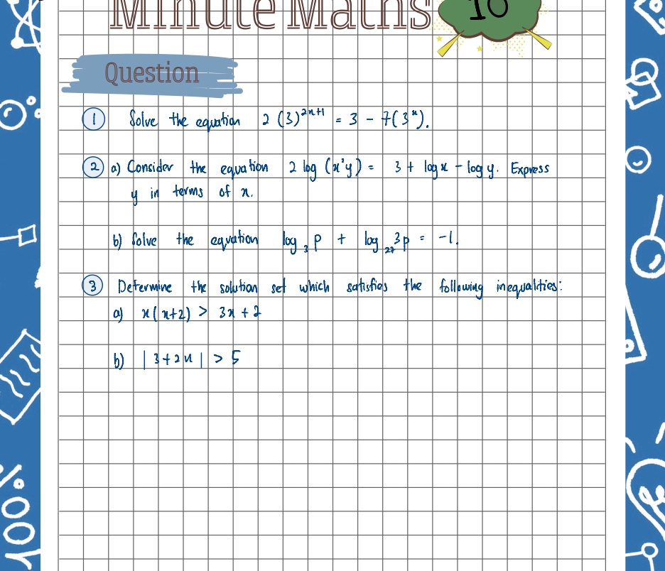 0 Question (1) Solve the equation 2(3)2