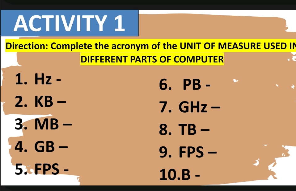 ACTIVITY 1 Direction Complete the acronym of | StudyX