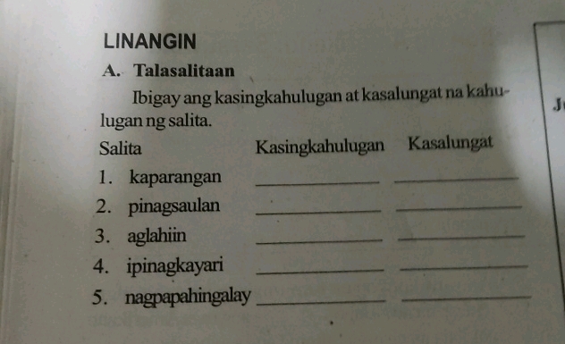 LINANGIN A Talasalitaan Ibigay ang | StudyX