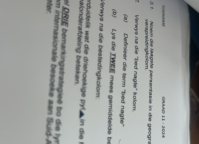 TOERISME GRAAD 11 - 2024 31 Noem die | StudyX