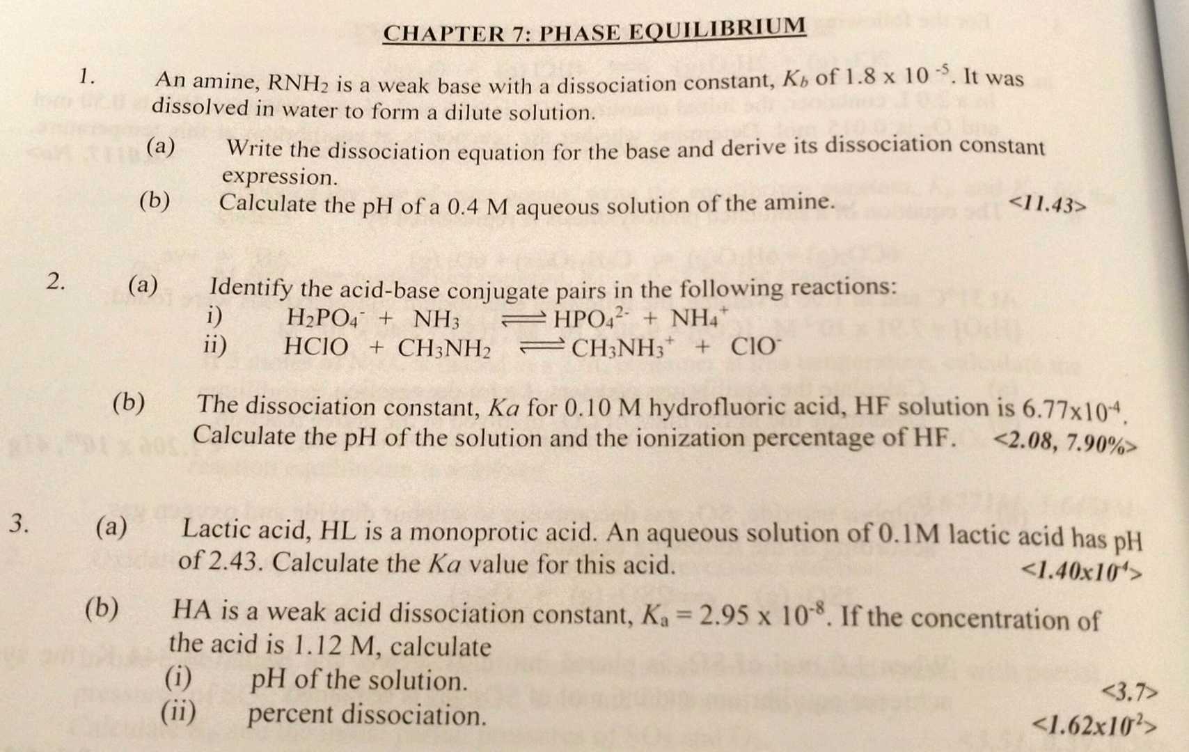 CHAPTER 7 PHASE EQUILIBRIUM 1 An amine RNH2 | StudyX