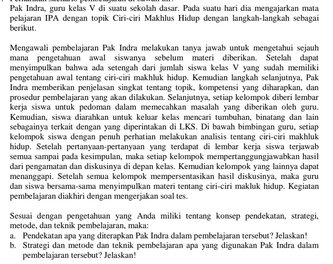 Pak Indra guru kelas V di suatu sekolah | StudyX