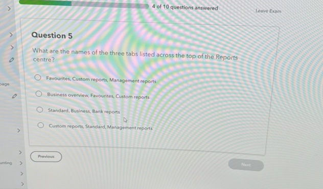 4 of 10 questions answered Leave Exam | StudyX