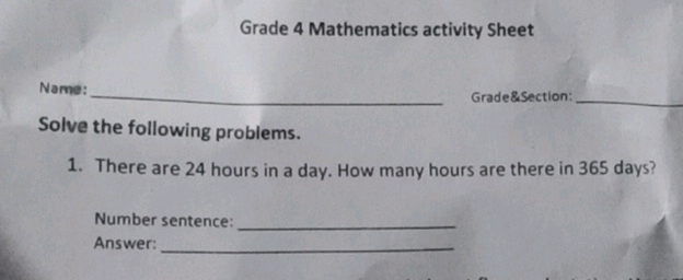 Grade 4 Mathematics activity Sheet Name | StudyX