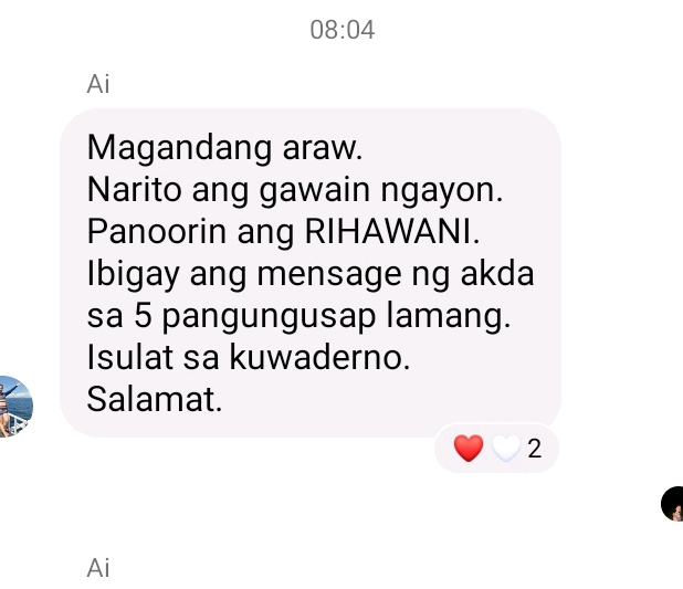 0804 Ai Magandang araw Narito ang gawain | StudyX