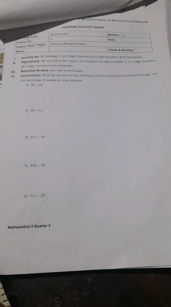 LEARNING ACTIVITY BHEET 1 Aetivity No 2 | StudyX