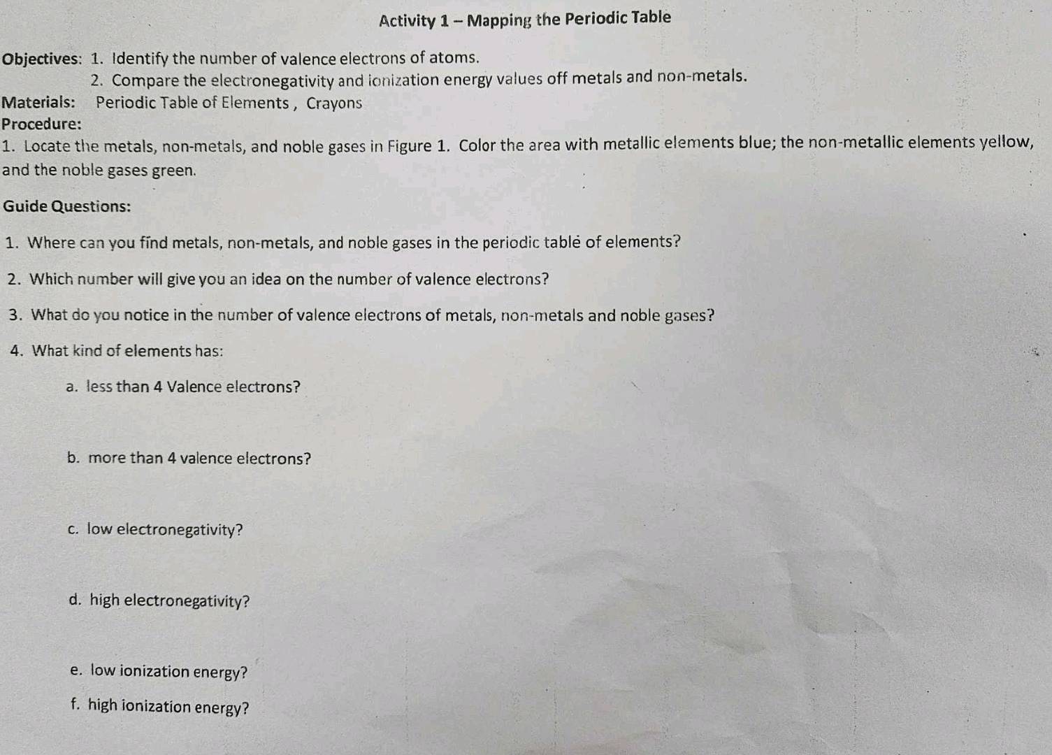 Activity 1 - Mapping the Periodic Table | StudyX