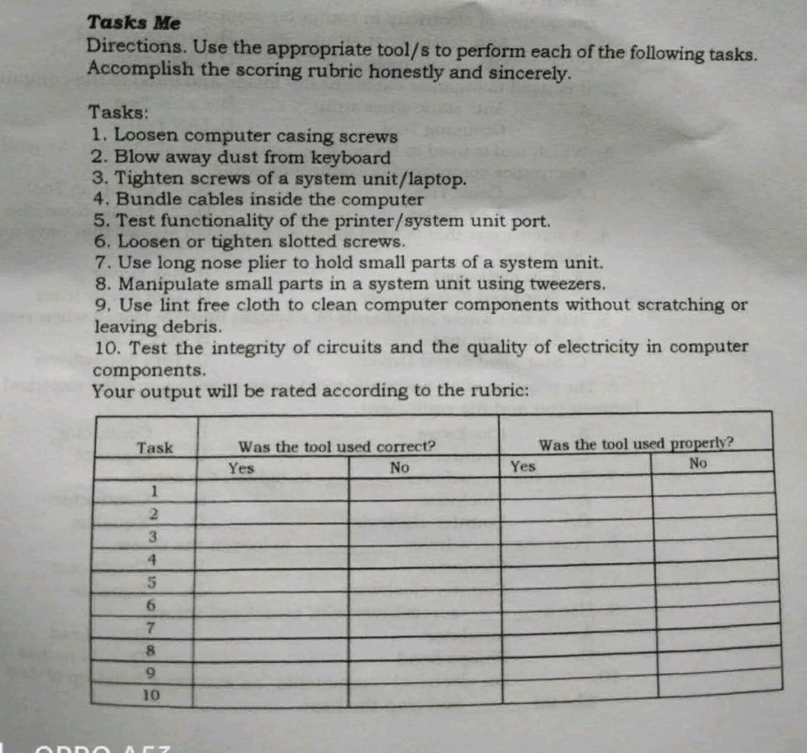 Tasks Me Directions Use the appropriate | StudyX
