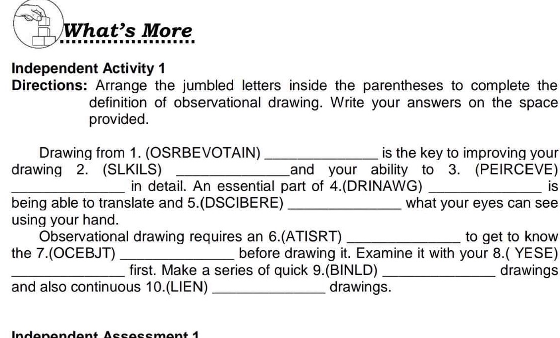 Whats More Independent Activity 1 Directions | StudyX