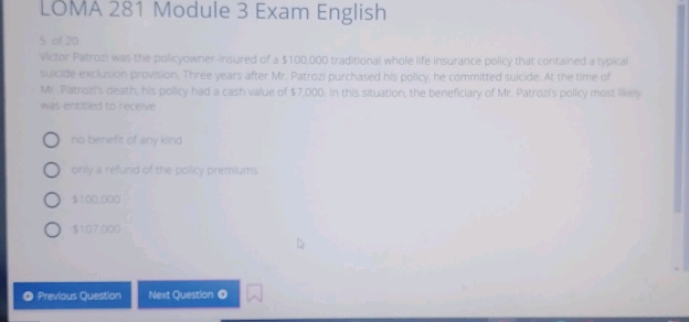 LOMA 281 Module 3 Exam English 5 of 20 Vicor | StudyX
