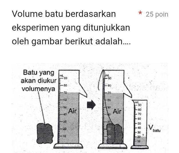 Volume batu berdasarkan 25 poin eksperimen | StudyX