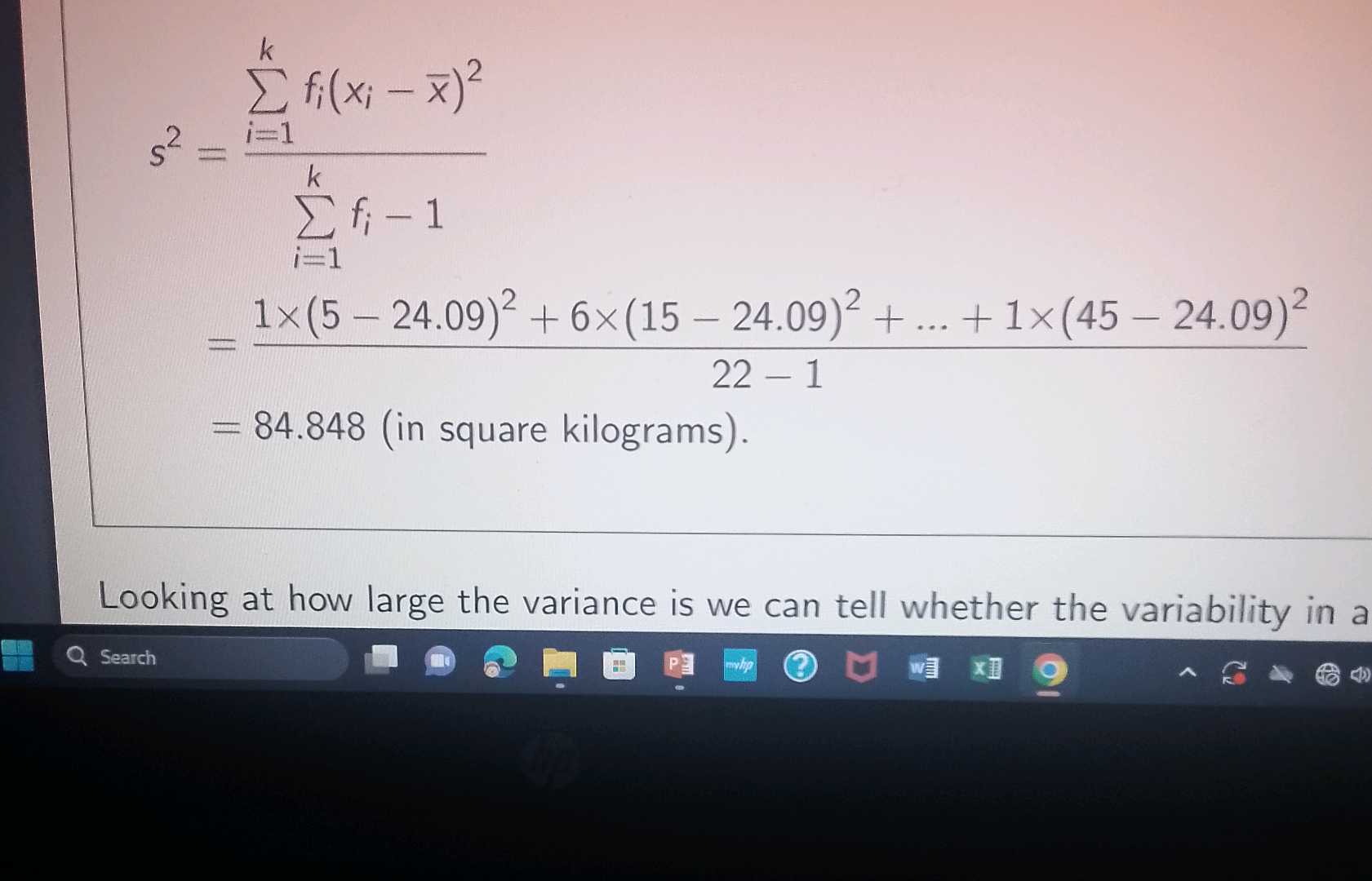 aligned s2 = i=1k fi (xi- x )2 i=1k fi-1 = 1