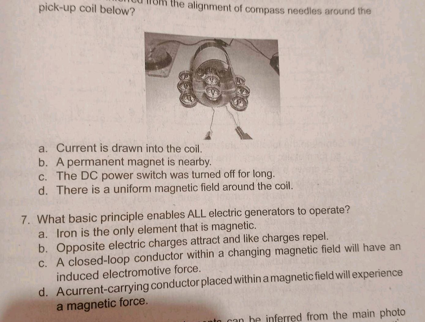 pick-up coil below the alignment of compass | StudyX