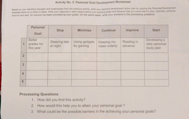 Activity No 2 Personal Goal Development | StudyX