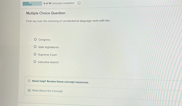 6 of 19 Concepts completed Multiple Choice | StudyX