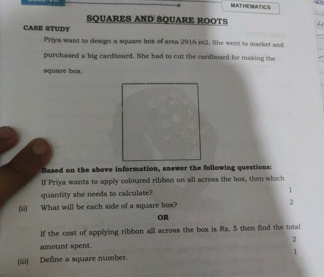 MATHEMATICS SQUARES AND SQUARE ROOTS CASE | StudyX