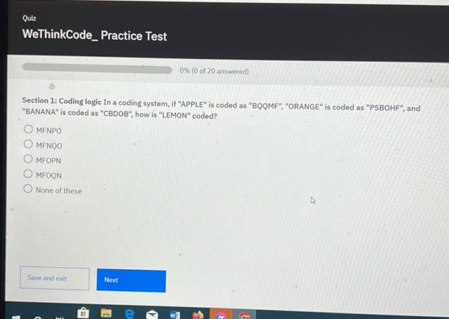 Quiz WeThinkCode Practice Test 0 ( 0 of 20 | StudyX