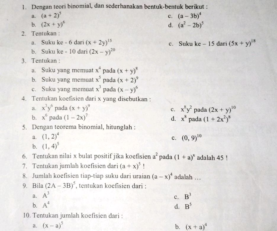 1 Dengan teori binomial dan sederhanakan | StudyX