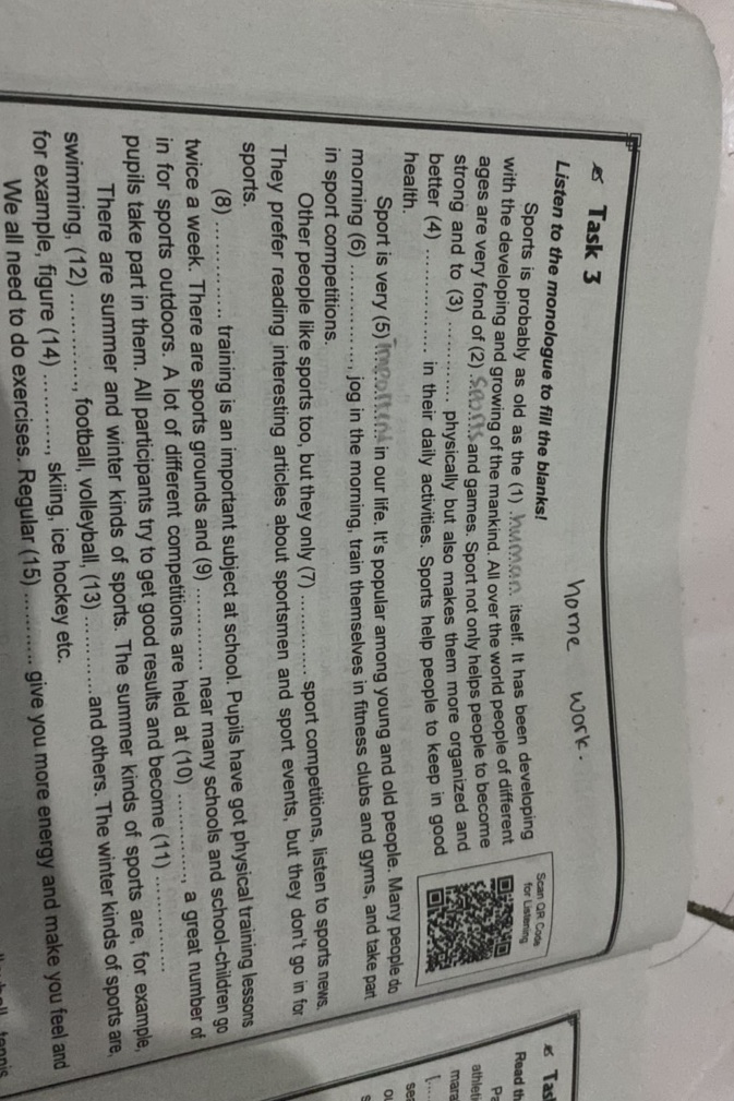 er Task 3 Listen to the monologue to fill | StudyX