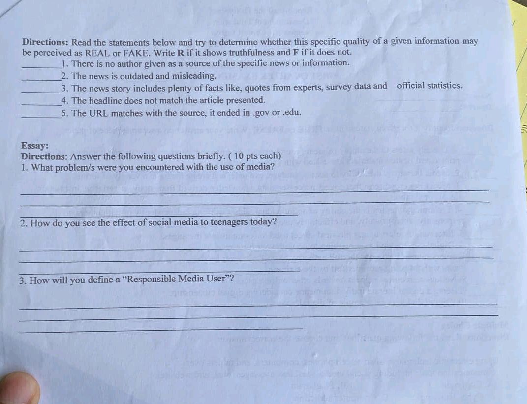 Directions Read the statements below and | StudyX