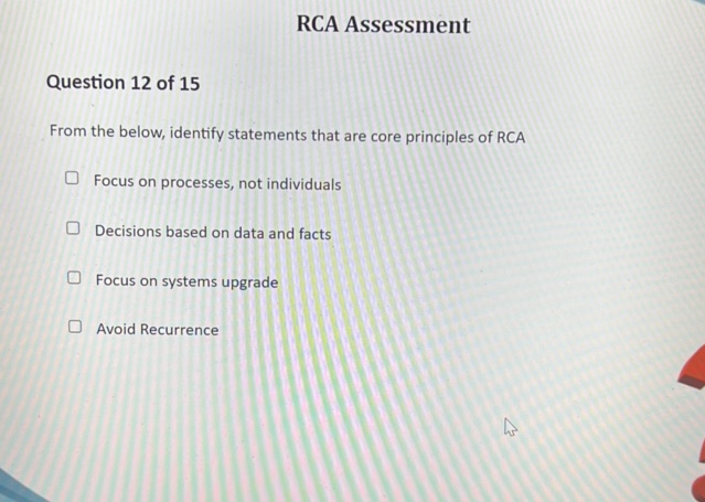 RCA Assessment Question 12 of 15 From the | StudyX