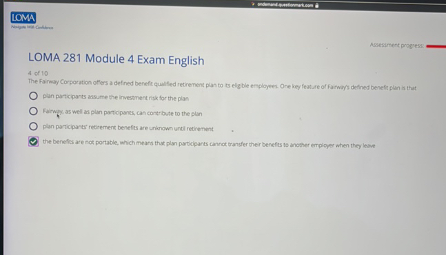 LOMA Assessment progress LOMA 281 Module 4 | StudyX
