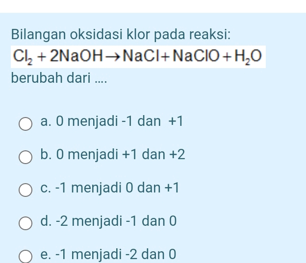 Bilangan oksidasi klor pada reaksi Cl2+2 | StudyX