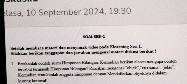 lasa 10 September 2024 1930 SOAL SESI-1 | StudyX