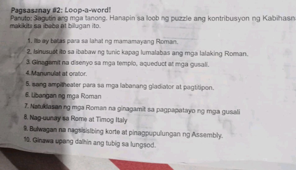 Pagsasanay 2 Loop-a-word Panuto Sagutin ang | StudyX