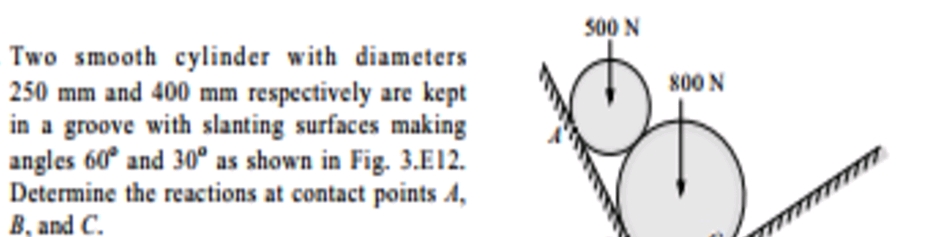 Two smooth cylinder with diameters 250 mm and 400 mm respectively are ...