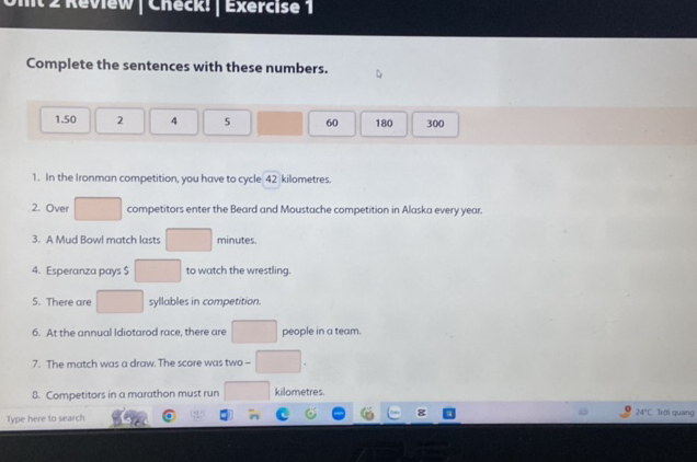 Complete the sentences with these numbers | StudyX