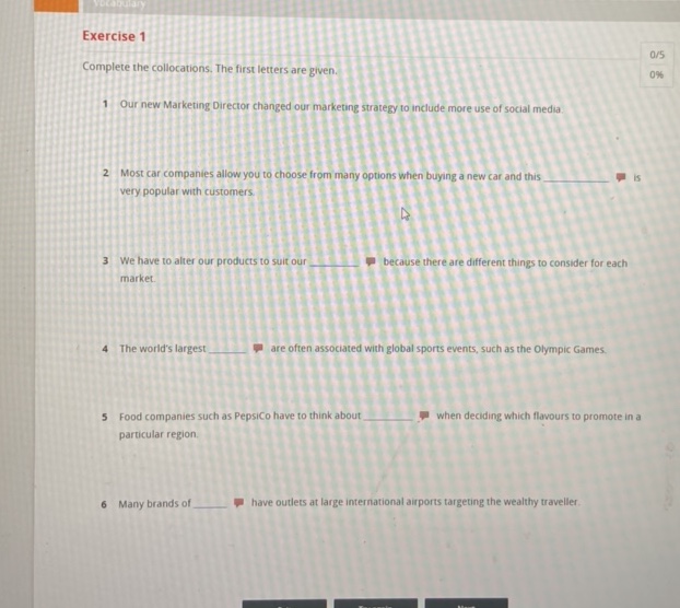 Exercise 1 0 / 5 Complete the collocations | StudyX