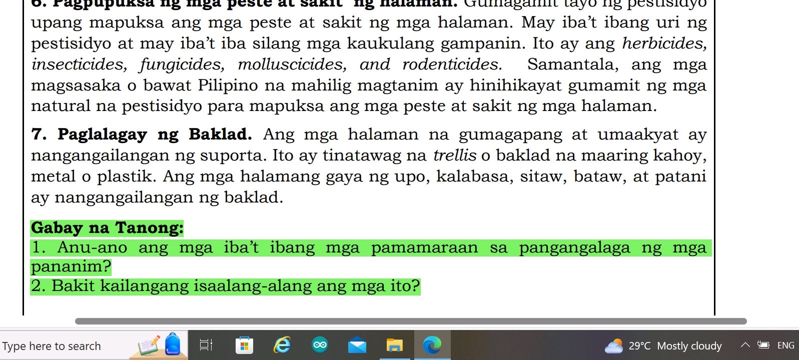 upang mapuksa ang mga peste at sakit ng mga | StudyX