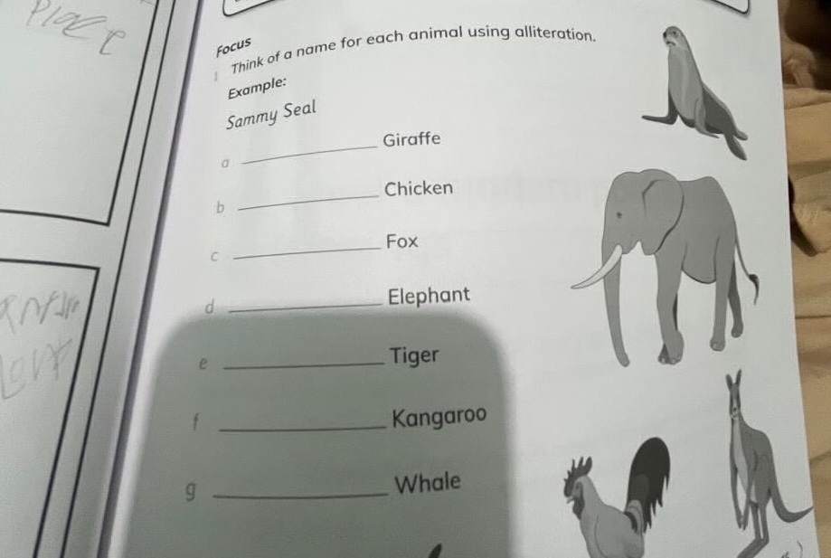 focus of a name for each animal using