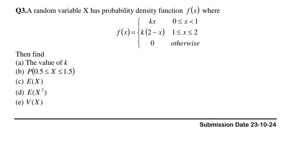 Q3A random variable X has probability