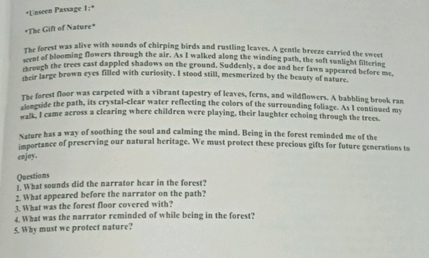-Unseen Passage 1 The Gift of Nature The | StudyX
