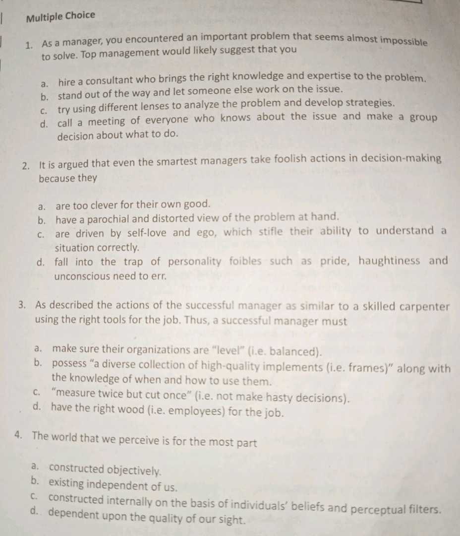 Multiple Choice 1 As a manager you | StudyX