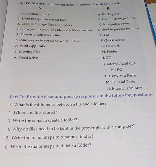 Part IV Match the following items in column | StudyX